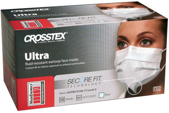 FACE MASK EARLOOP BLUE SECUREFIT ULTRA (50/BX)