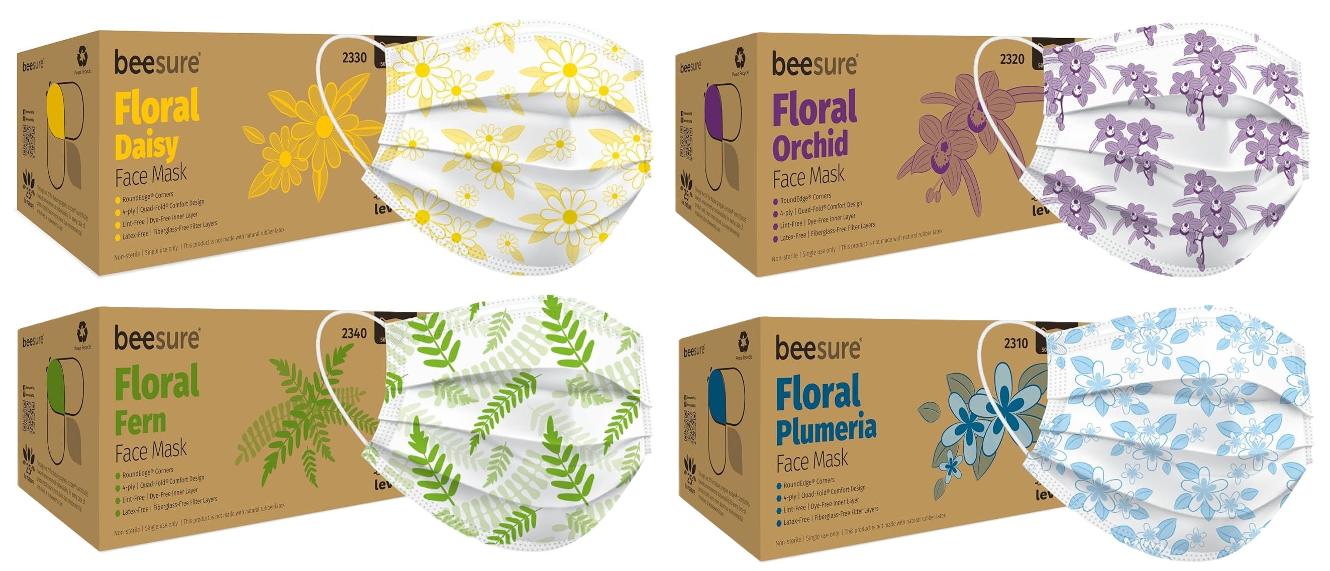 FACE MASK EARLOOP FLORAL BEESURE (50/BX)